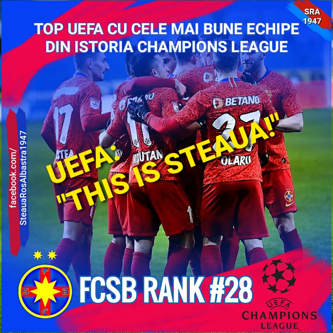 UEFA reconfirmă oficial că la fotbal FCSB e continuatoarea "STEAUA 1947 ...